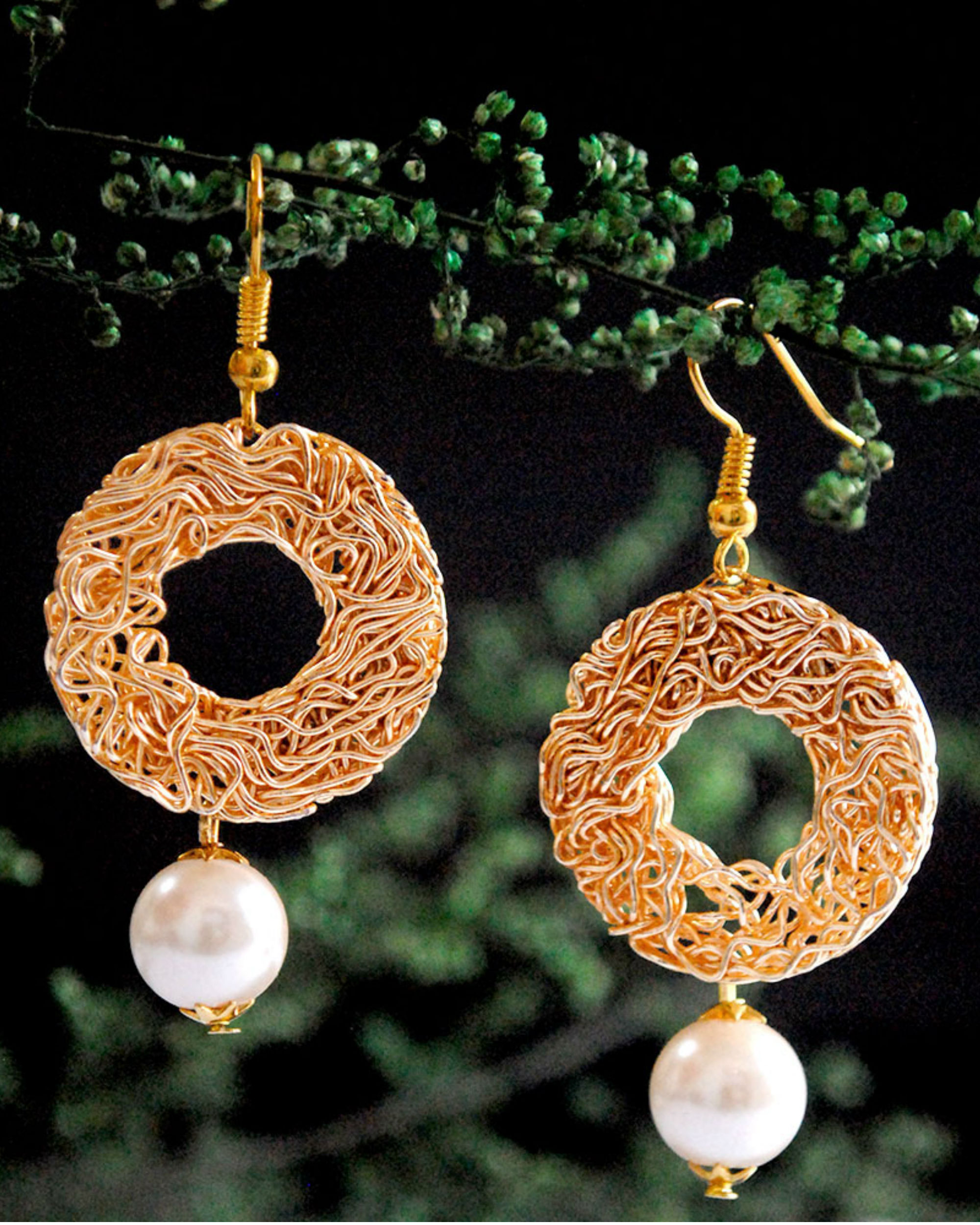 Hoop shaped dangling pearl earrings by Abhika Creations | The Secret Label